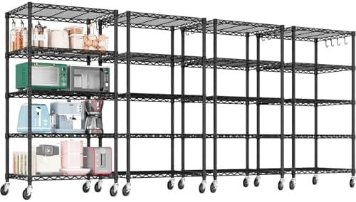 4 Packs 24"W x 18"D x 75"H Wire Storage Shelves with Wheels, 5 Tier ...