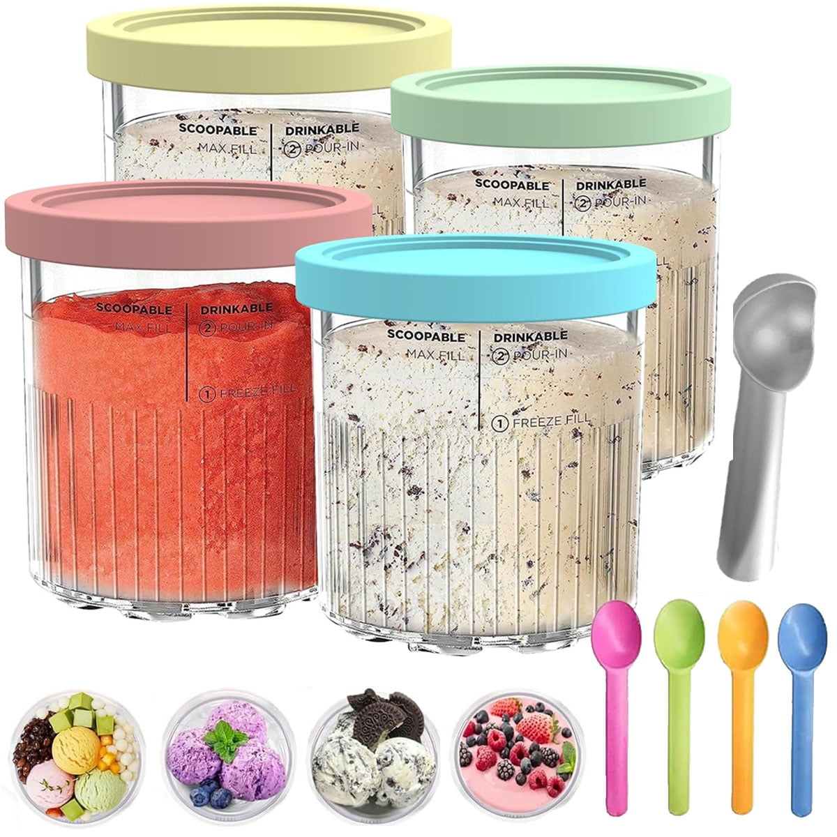 4 Packs 24oz Containers Replacement for Ninja Creami Deluxe Pints and ...
