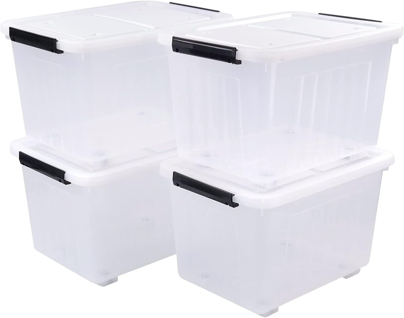 4 Packs 30 L Stackable Plastic Storage Bins with Lids and Wheels ...