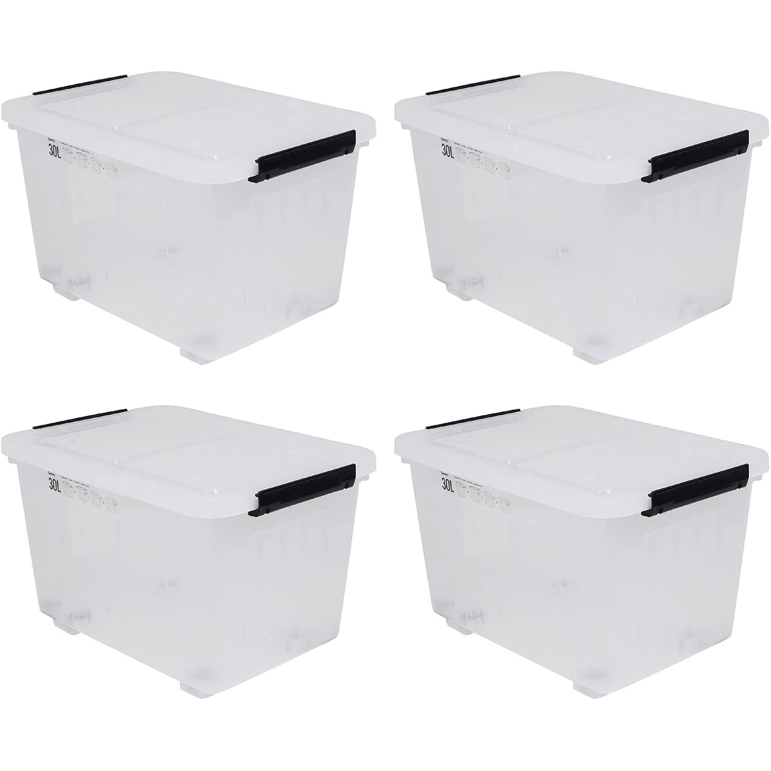 4 Packs 30 Liter Clear Large Storage Boxes Container with Lids and ...