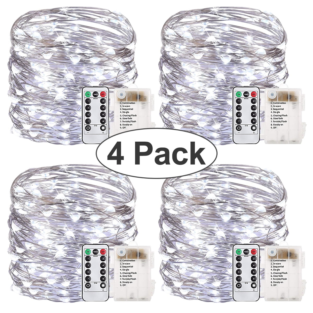 syenll 4 Packs 33ft 100 LED String Lights, Warm White, Waterproof, 8 ...