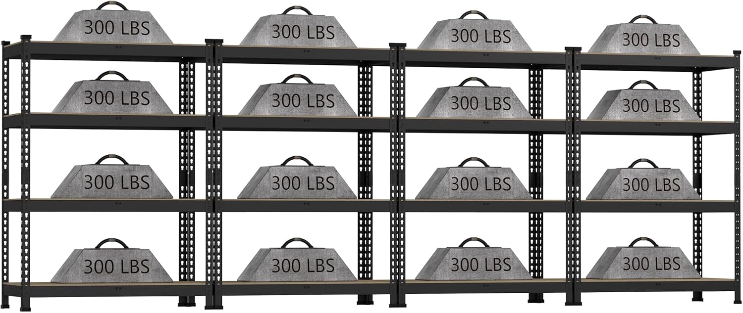 4 Packs 36" W x 16" D x 55" H Adjustable Garage Storage Shelves - 4 ...