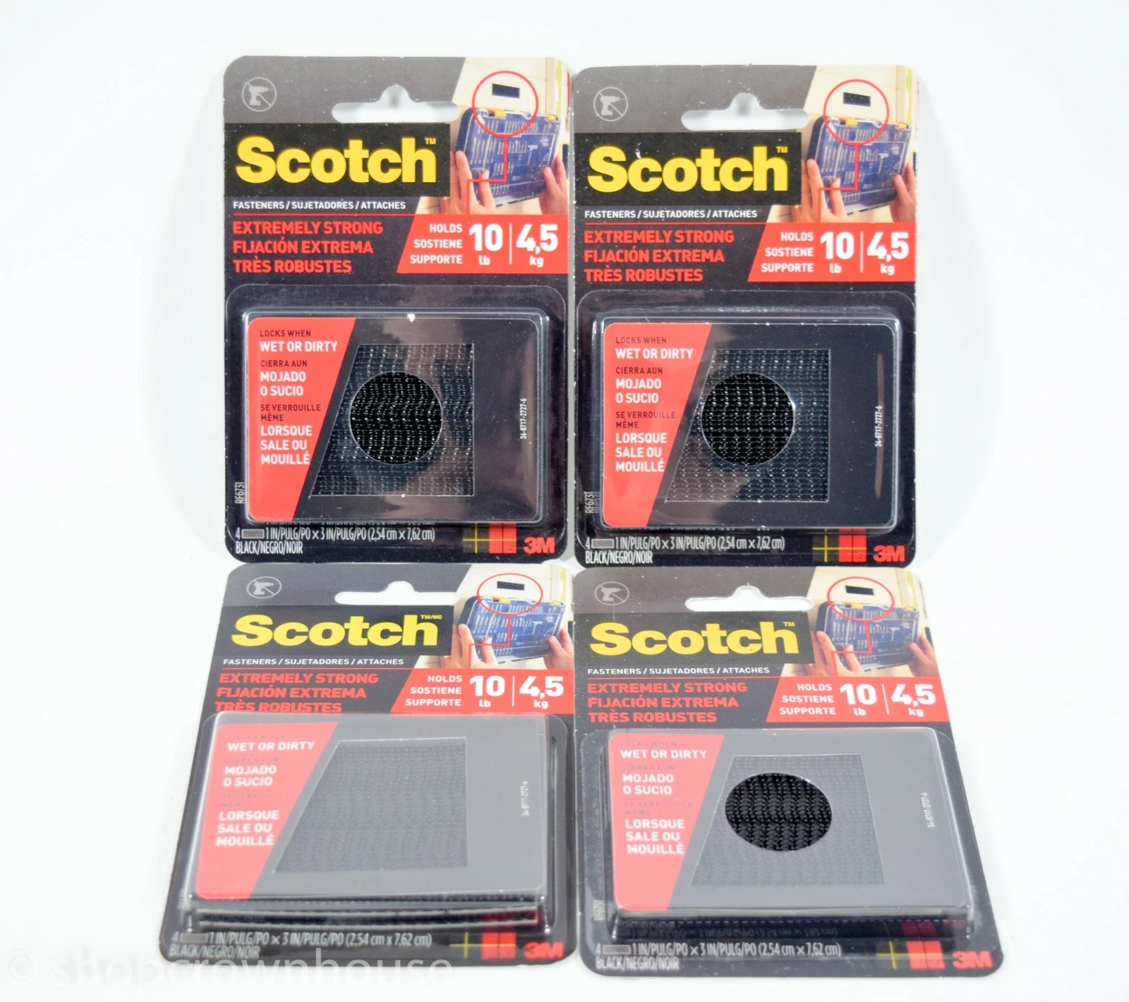 4 Packs 3M Scotch Extremely Strong Fasteners Black Holds 10Lbs Indoor ...