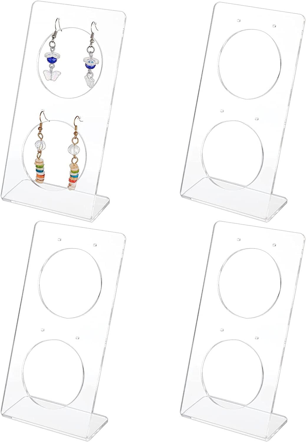 4 Packs 4 Holes Earring Stands With 2 Round Cutout Inner Clear Acrylic ...
