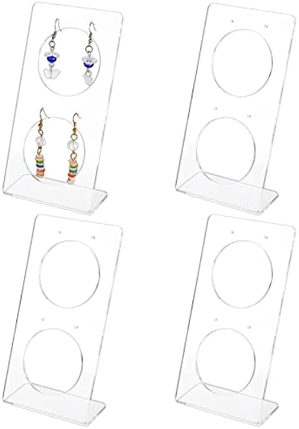 4 Packs 4 Holes Earring Stands With 2 Round Cutout Inner Frame Clear L ...