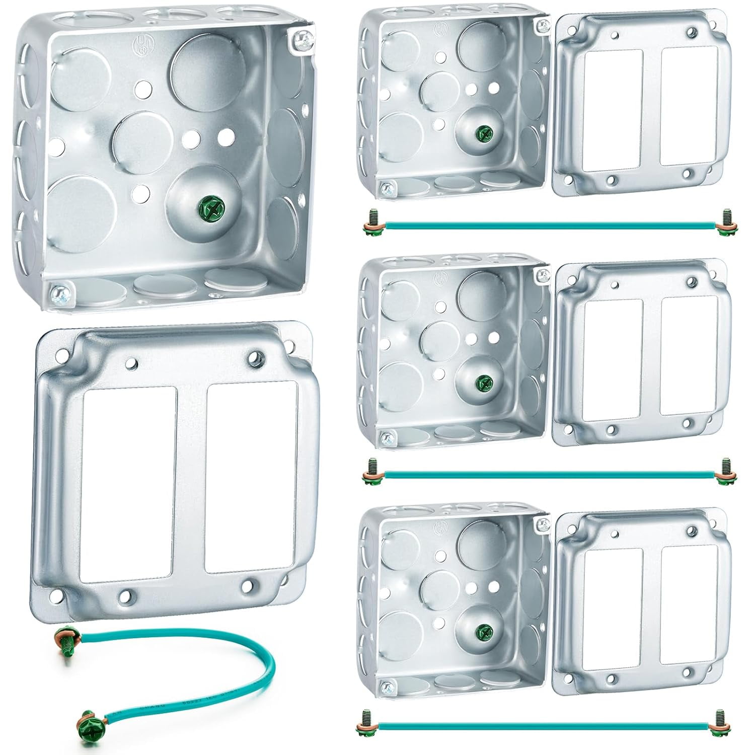 4 Packs 4" Square Metal Receptacle Electrical Box with Exposed Work ...