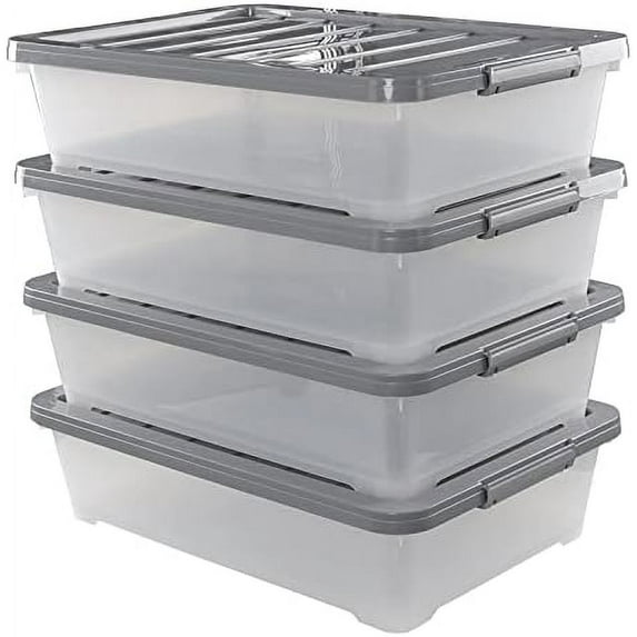 4 Packs 40 Quart Wheeled Under Bed Boxes, Clear Plastic Underbed ...