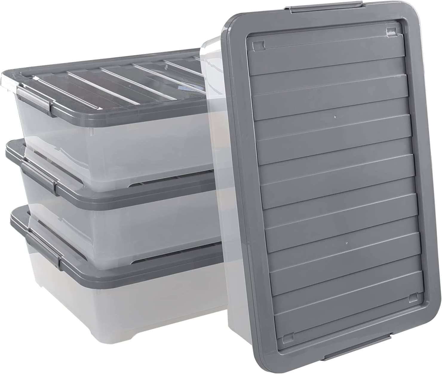 4 Packs 40 Quart Wheeled Under Bed Boxes, Clear Plastic Underbed ...