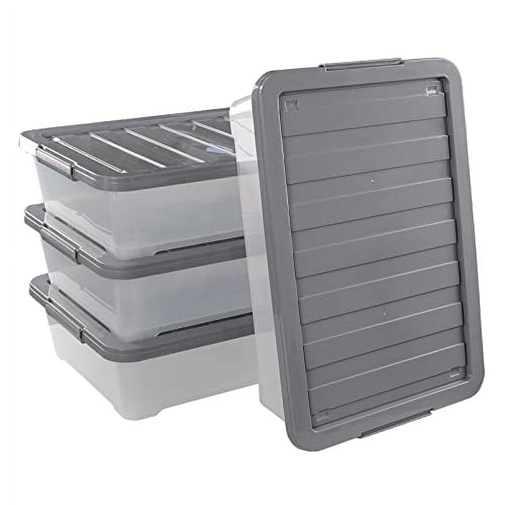 4 Packs 40 Quart Wheeled Under Bed Boxes, Clear Plastic Underbed ...