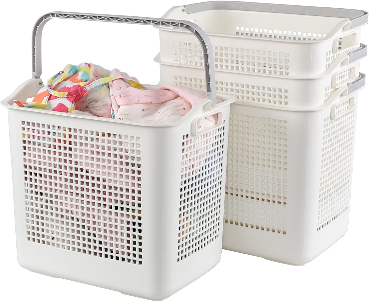4 Packs 42 L Plastic Laundry Hampers with Handles, Large Plastic ...