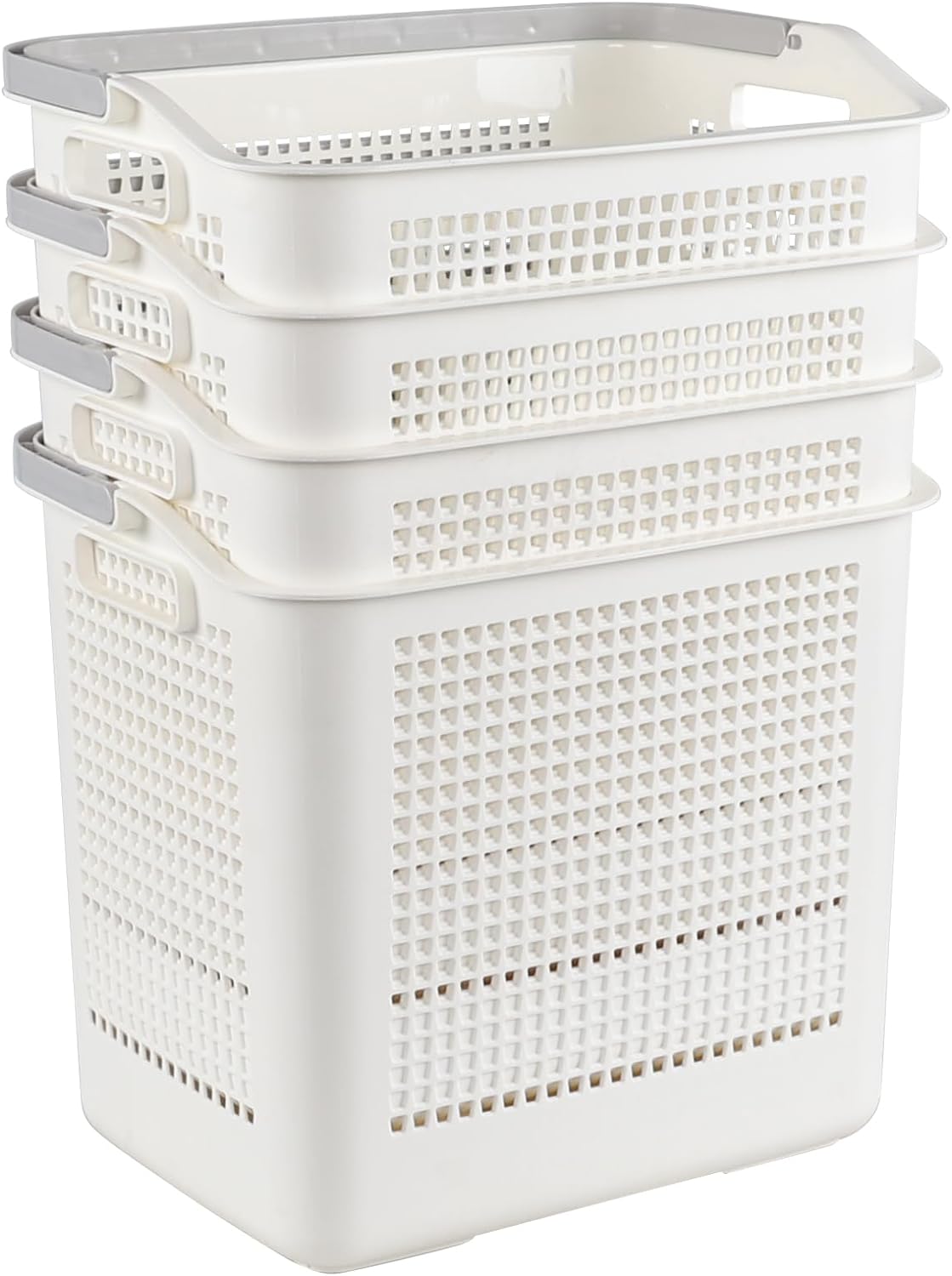 4 Packs 42 L Plastic Storage Baskets, Plastic Laundry Hampers with ...