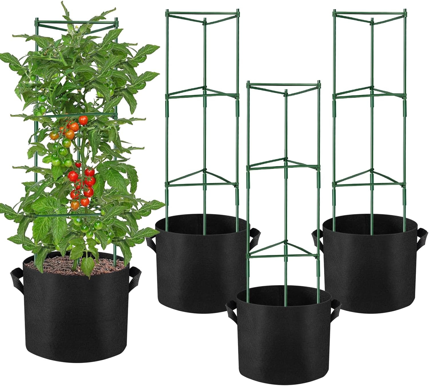 4 Packs 48 inches Tomato Cages with 10 Gallon Grow Bags,Garden Plant ...