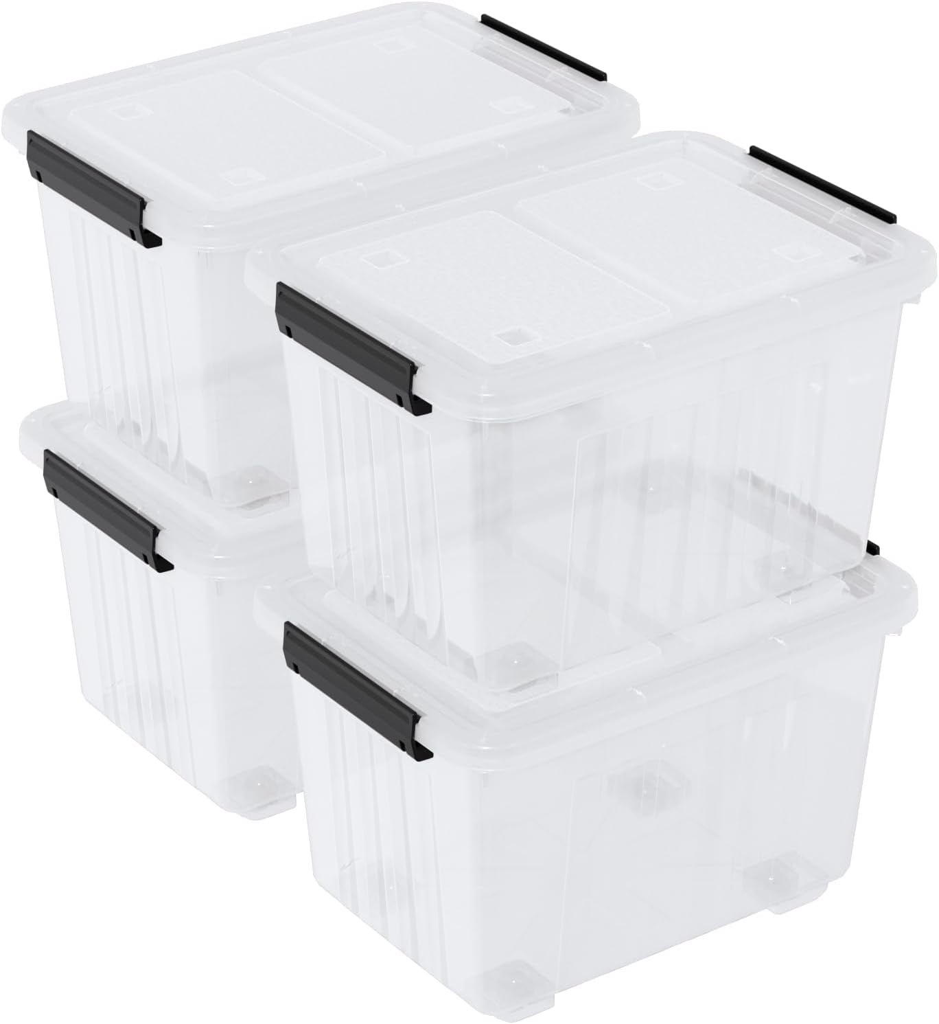 4 Packs 50 L Plastic Latching Box with Wheels, Clear Organizer ...