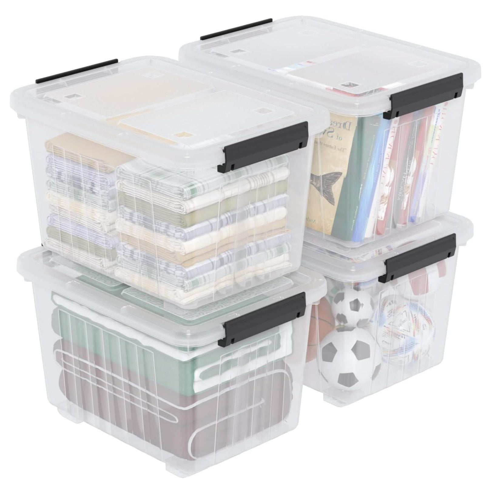4 Packs 50 L Plastic Latching Box with Wheels, Clear Organizer ...