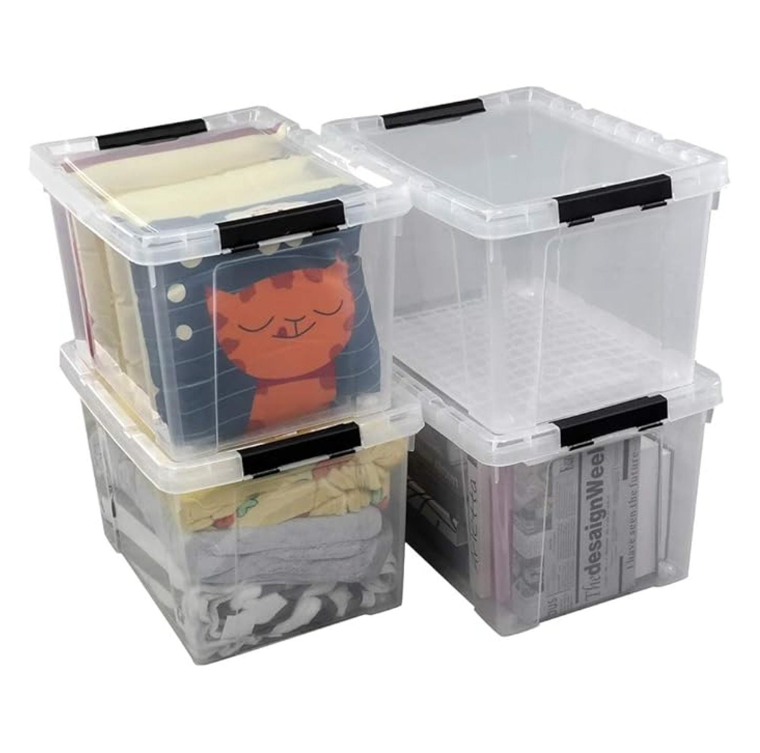 4 Packs 50 Quart Plastic Container Bin with Lids, Latching Storage Box ...