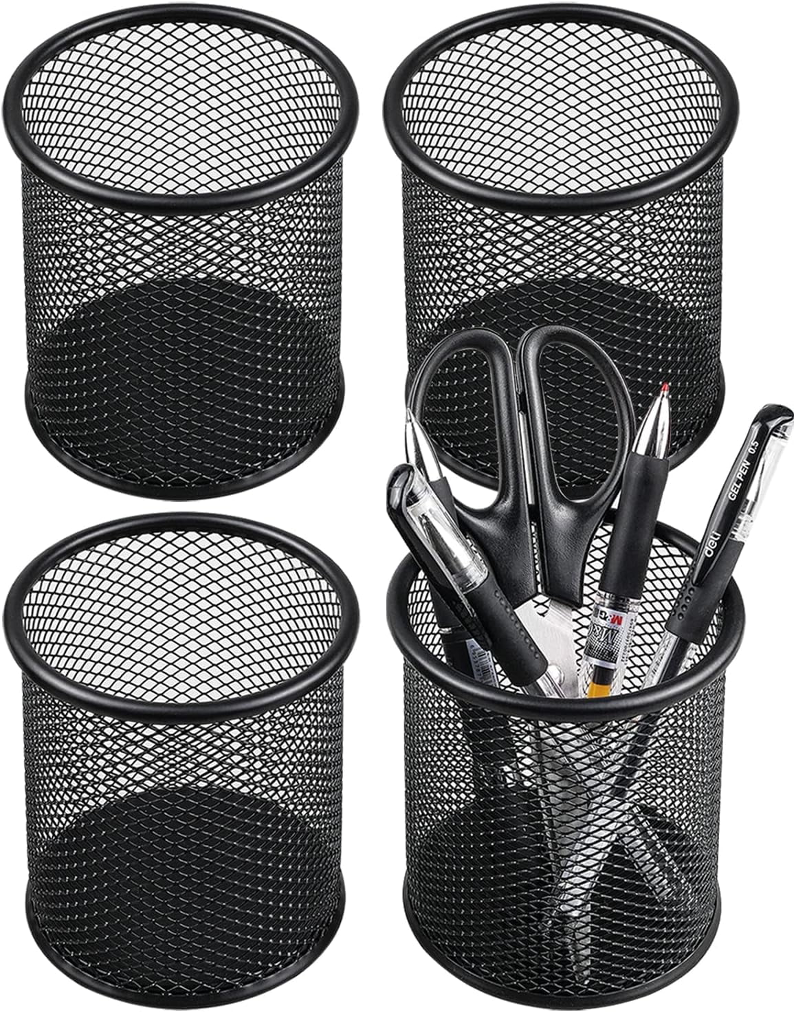 4 Packs/ 6 Packs Mesh Pen Cup Metal Pencil Holder for Desk Office Pen ...