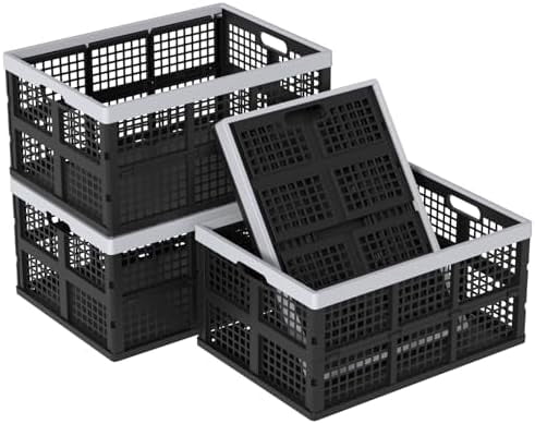 4 Packs 66 L Plastic Collapsible Storage Crates, Large Folding ...
