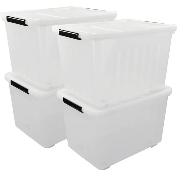 4 Packs 70L Large Plastic Storage Container with Wheels and Latching ...
