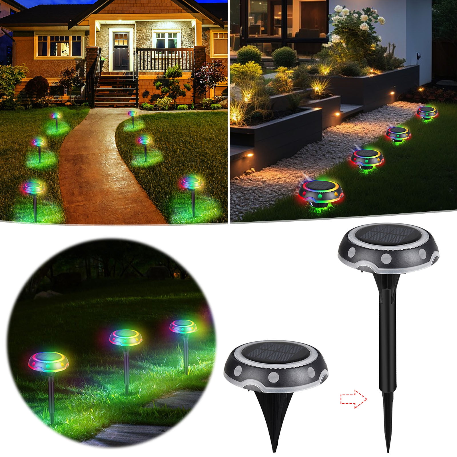 4 Packs 8LED Solar Ground Lights Waterproof RGB Color Changing Outdoor ...