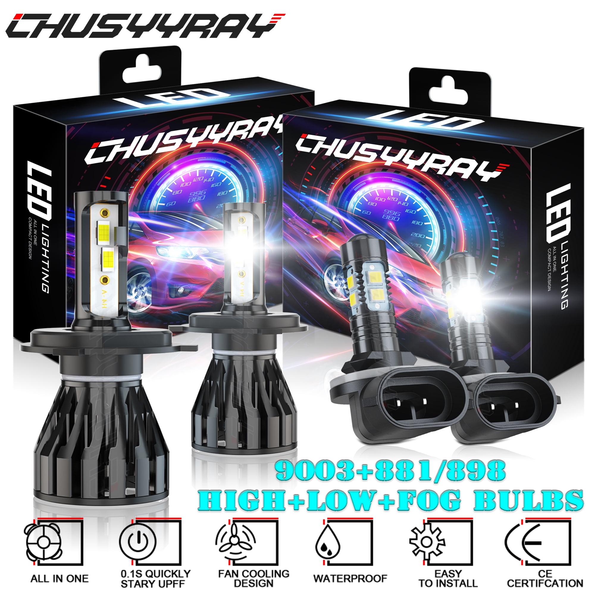 4-Packs 9003 H4 881 898 LED Headlight Fog Light Bulbs Combo For Hyundai ...