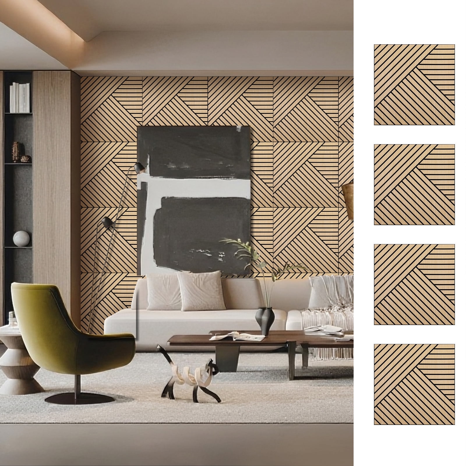 4 Packs Acoustic Wall Panels - Self-Adhesive 3D Wood Slat Wall Panel ...