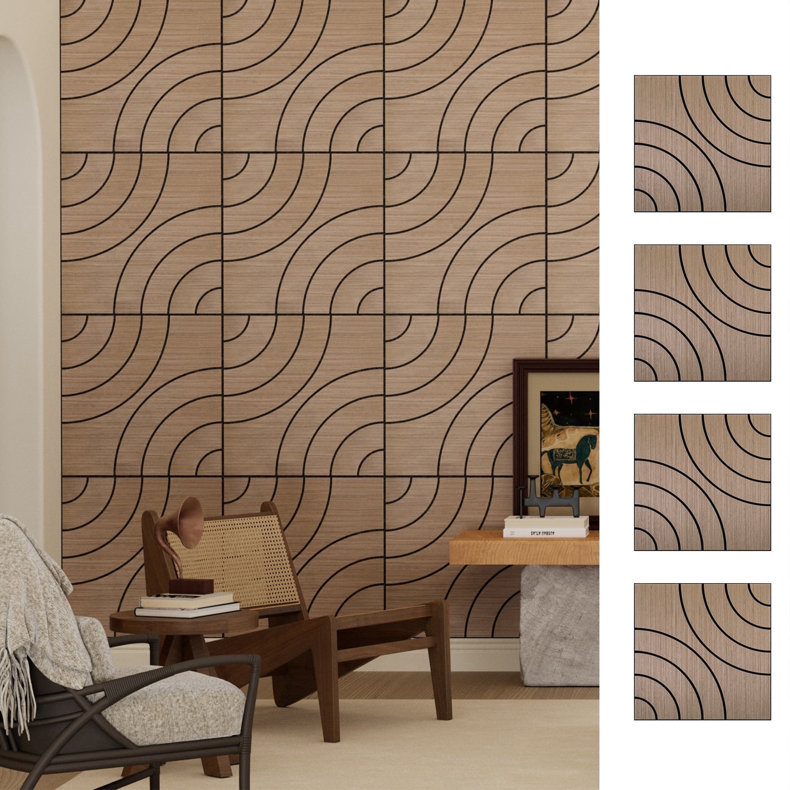 4 Packs Acoustic Wall Panels - Self-Adhesive 3D Wood Slat Wall Panel ...