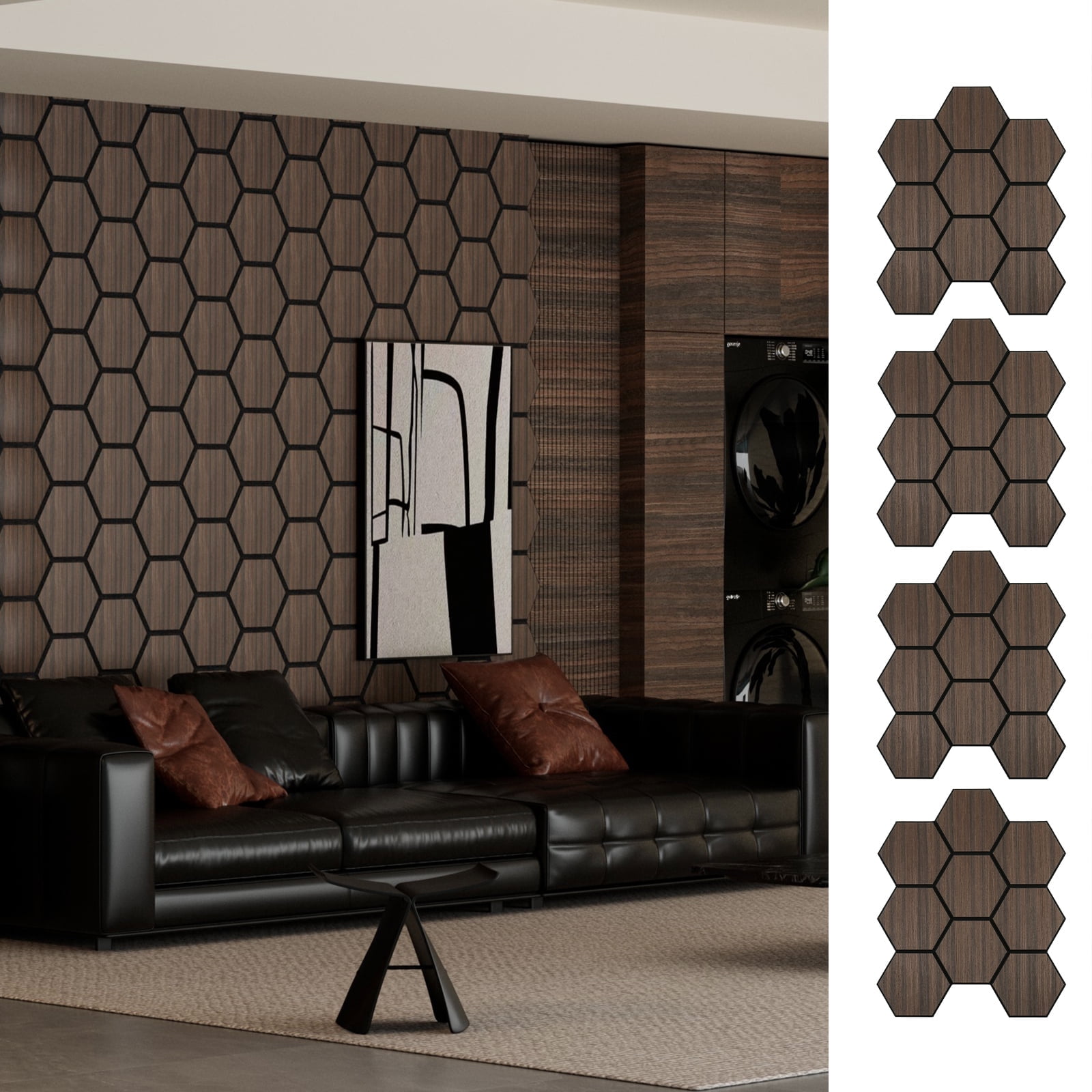 4 Packs Acoustic Wall Panels - Self-Adhesive 3D Wood Slat Wall Panel ...