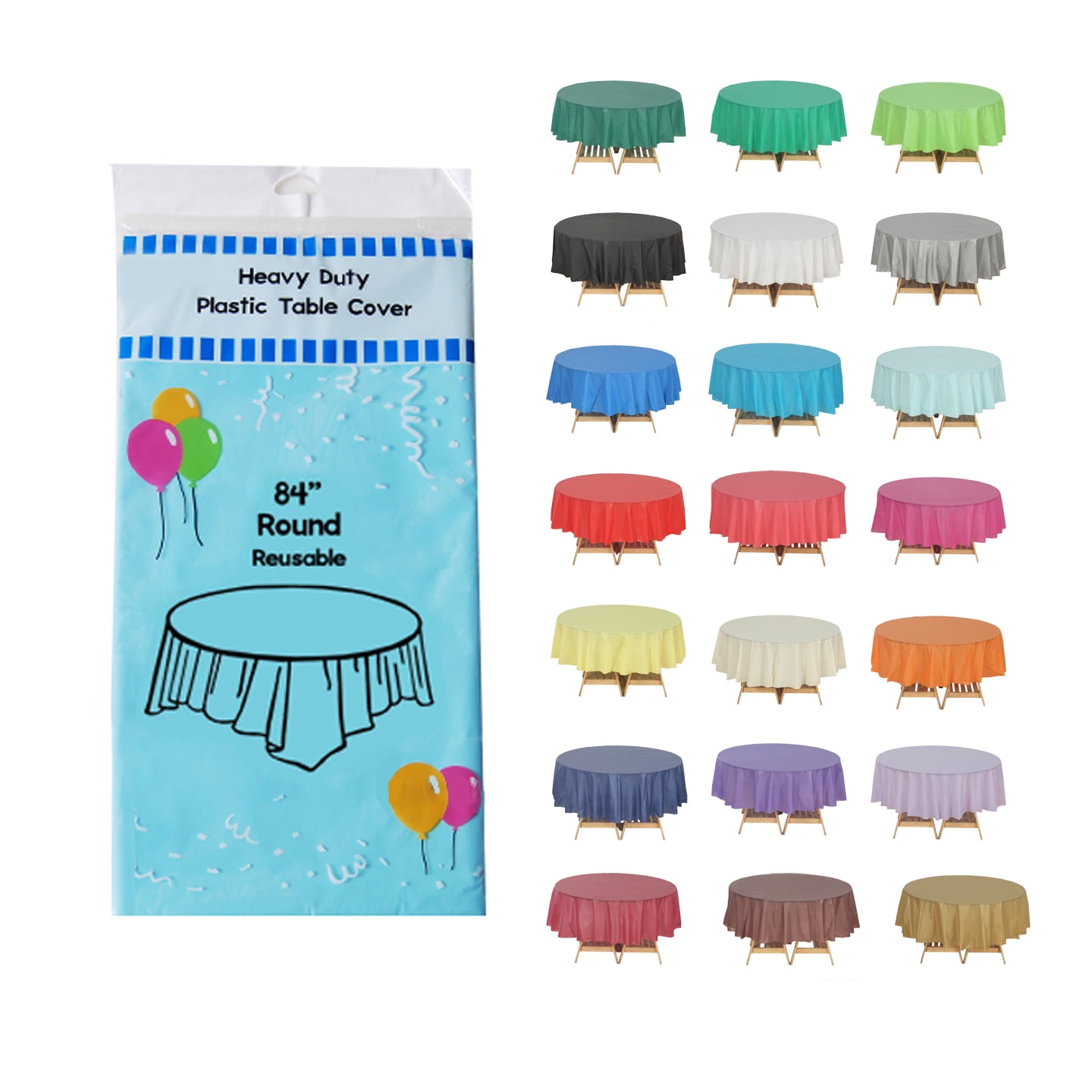 (4 Packs) Aqua Premium Round Heavy-Duty Plastic Table Covers ( Reusable ...