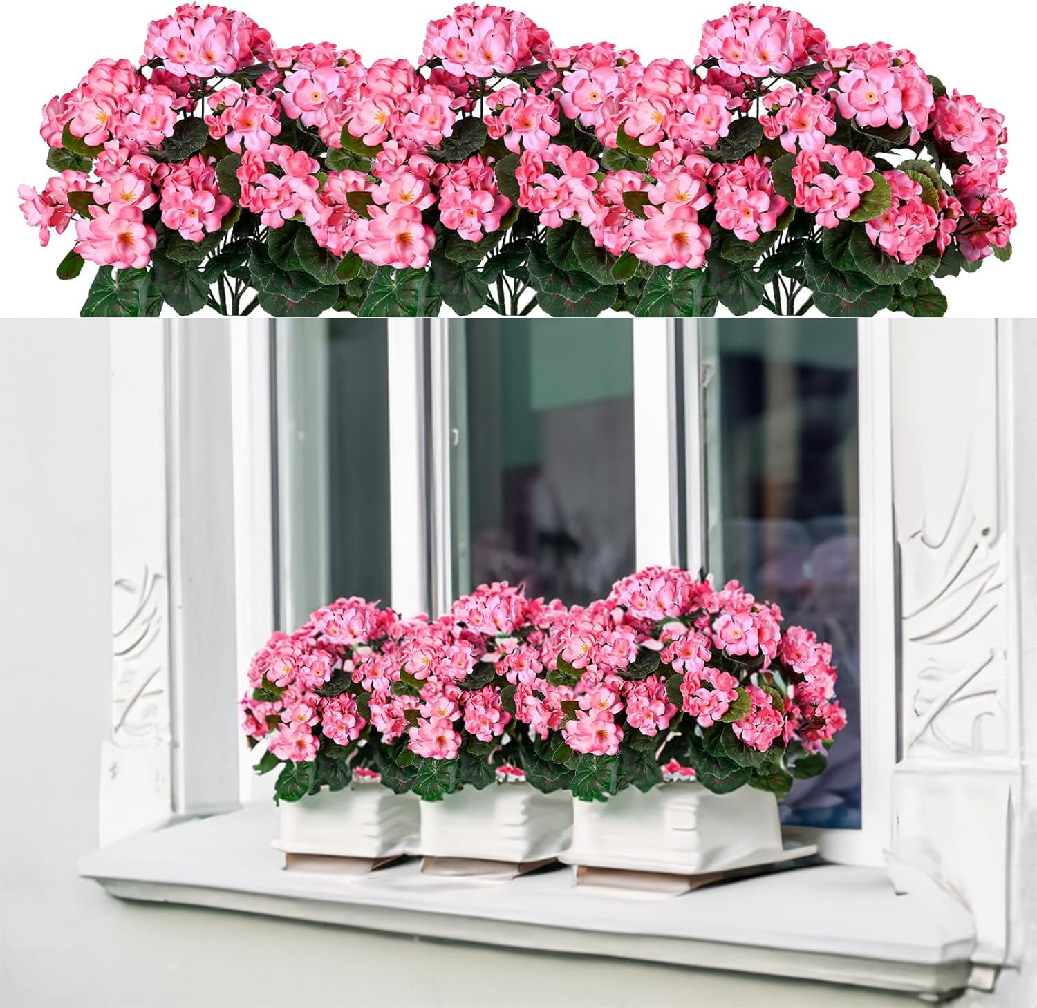 4 Packs Artificial Flowers for Outdoor 14'' Red Geranium Silk Flowers ...