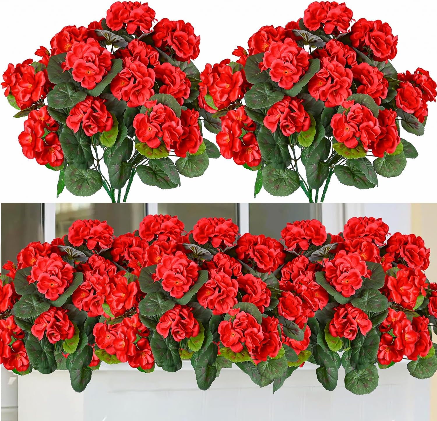 4 Packs Artificial Flowers for Outdoor 14'' Red Geranium Silk Flowers ...