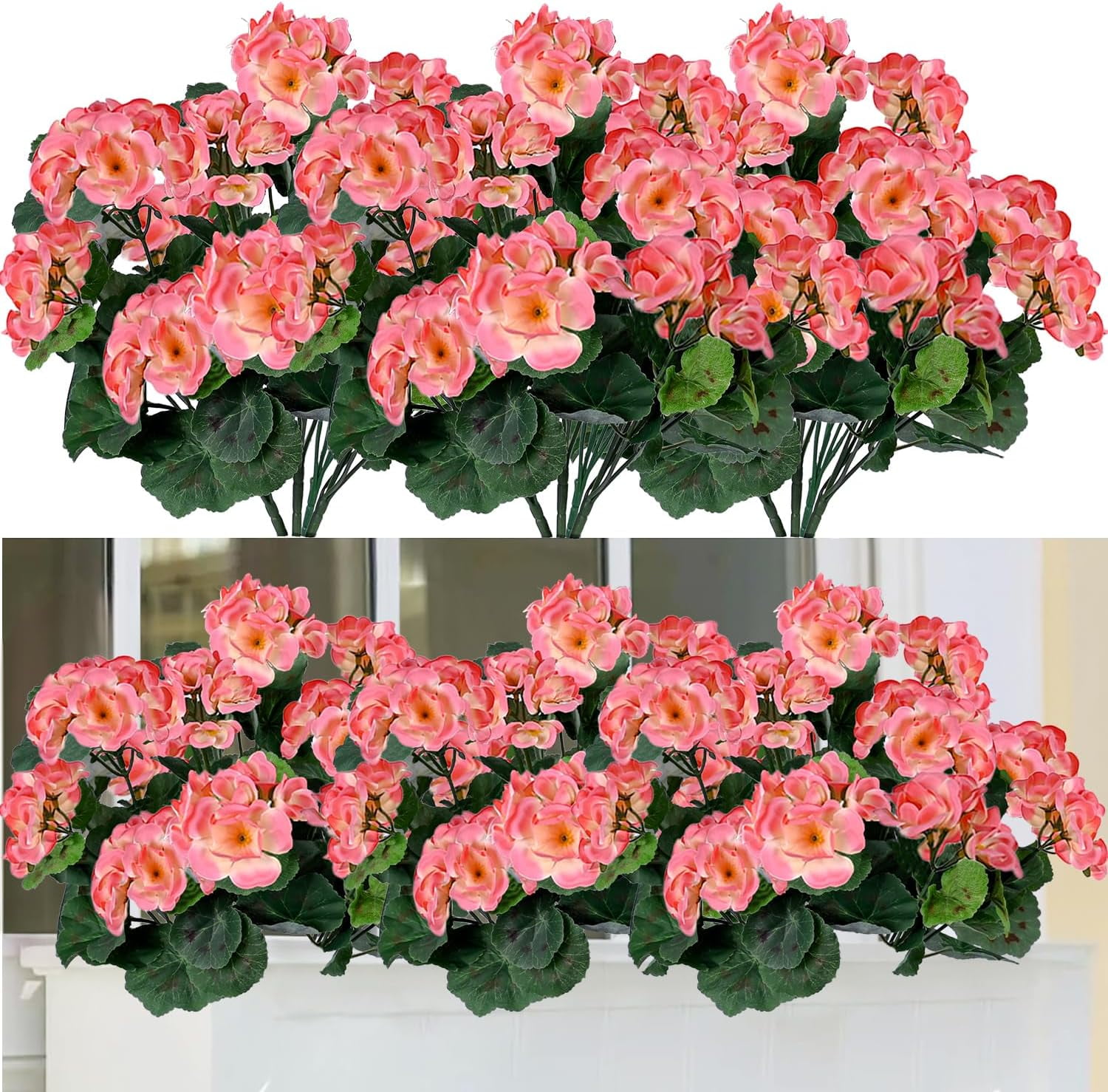 4 Packs Artificial Flowers for Outdoor 14'' Red Geranium Silk Flowers ...