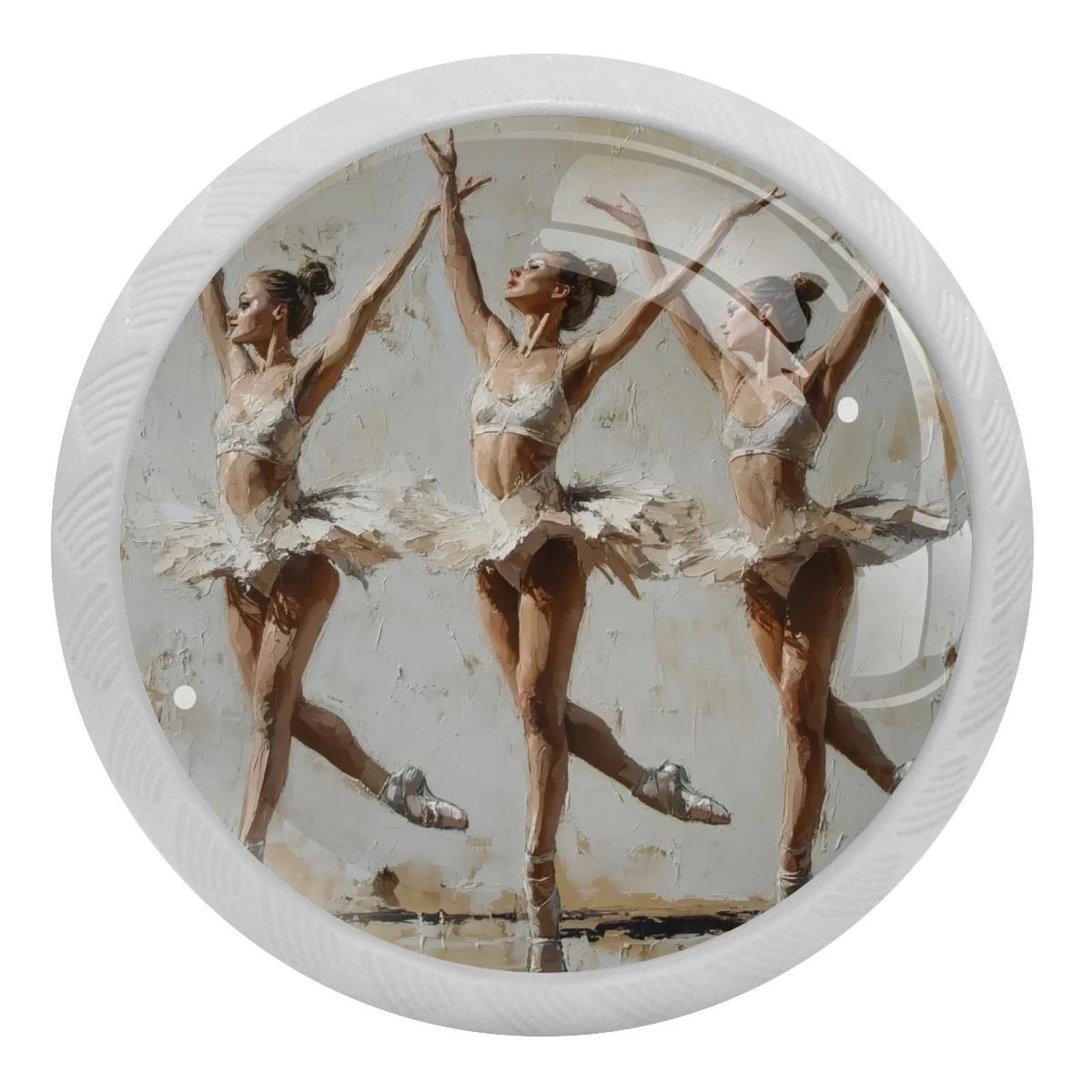 4 Packs Ballet Dancing Girls Painting Crystal Glass Cabinet Knobs Drawer Handles for Kitchen ...