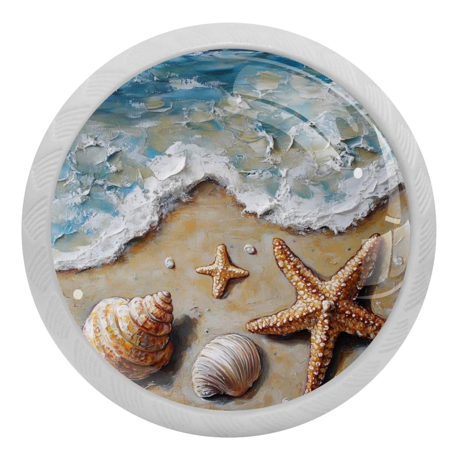4 Packs Beach Starfish Shells Painting Crystal Glass Cabinet Knobs ...