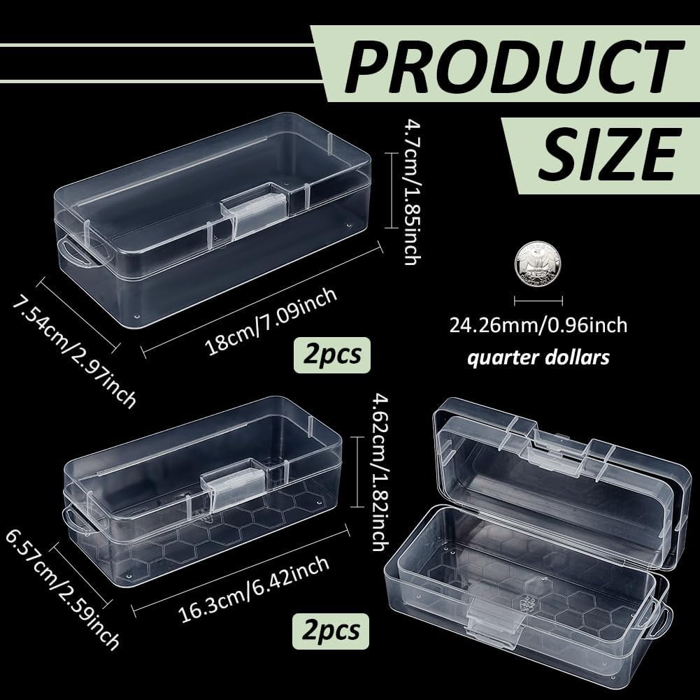 4 Packs Bead Organizer Box 2 Size Rectangle Plastic Bead Container Box ...