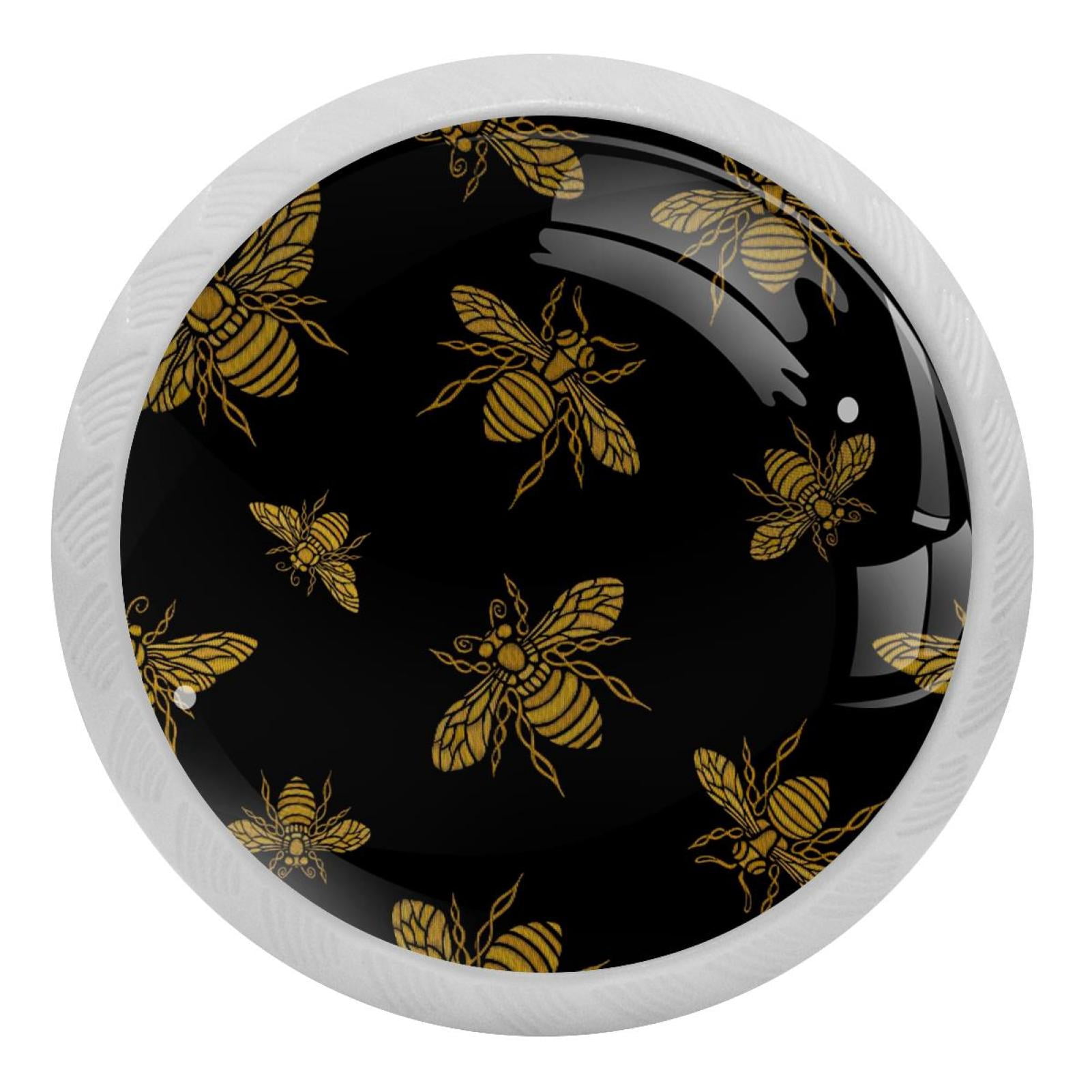 4 Packs Bee Golden Embroidery Fluorescence Crystal Glass Cabinet Knobs ...