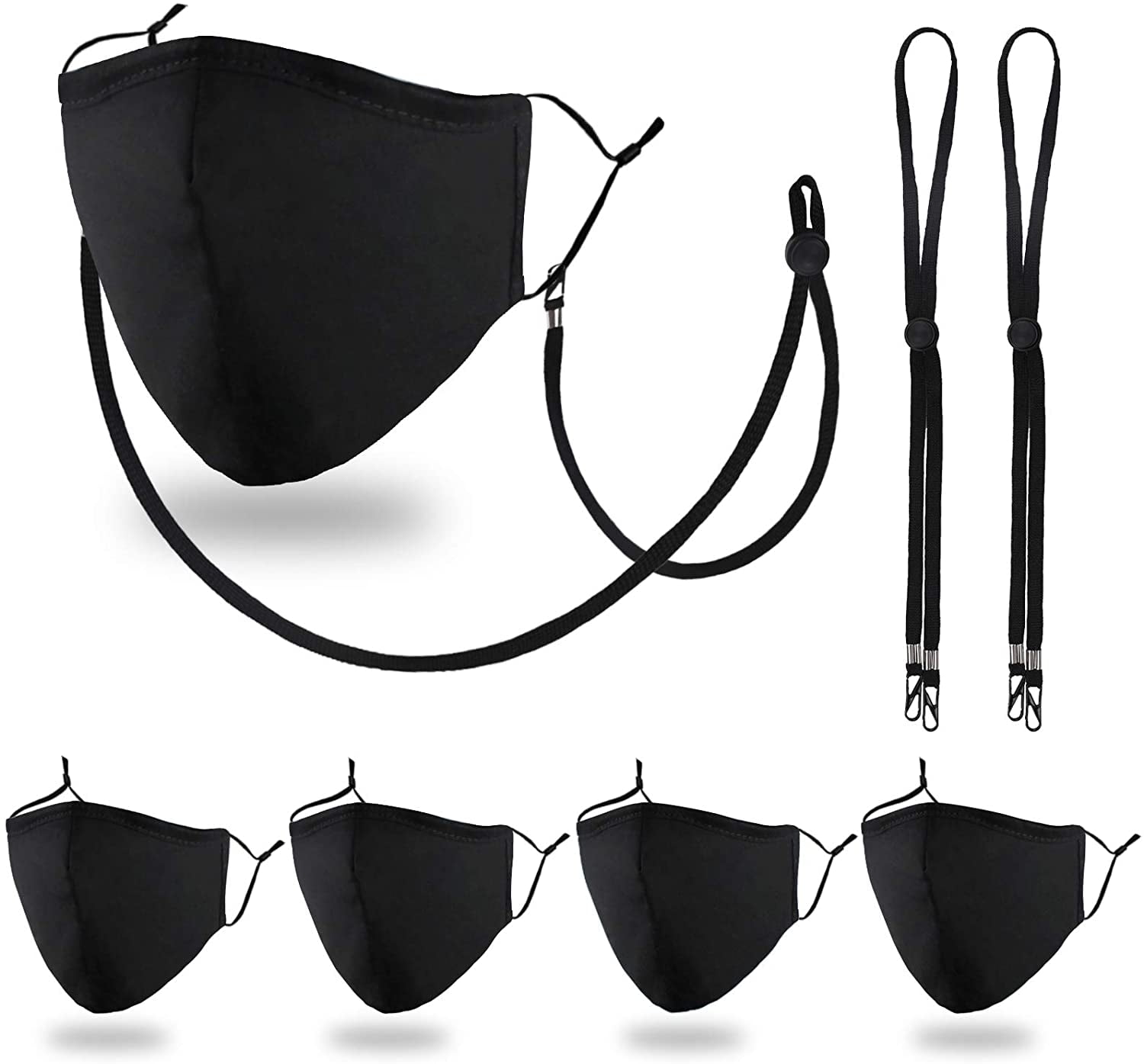 Pxymoer, 4 Pack Black Adult Athletic Face Mask, Washable, Adjustable ...
