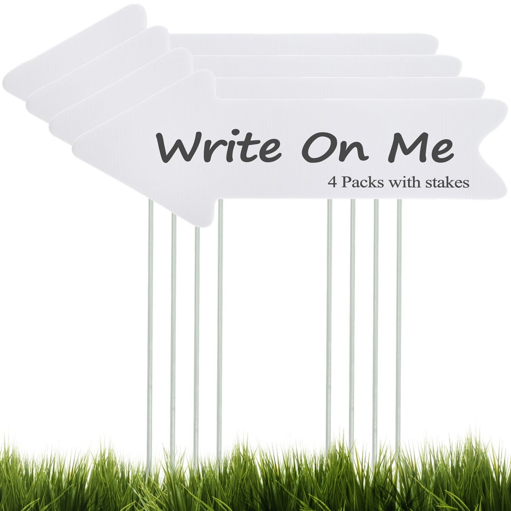 4 Packs Blank Arrow Signs with Stakes, Wedding Directional Arrow Yard ...
