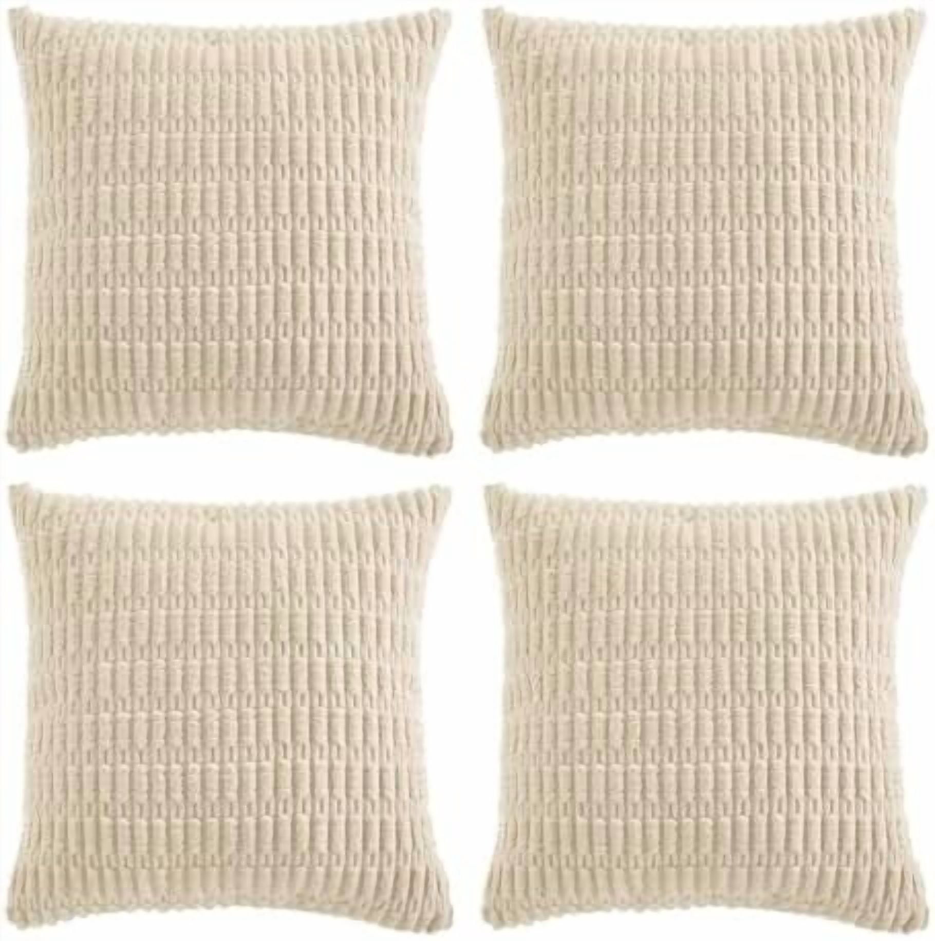 4 Packs Boho Cream Decorative Throw Pillow Covers 14x14 Inch for Living ...