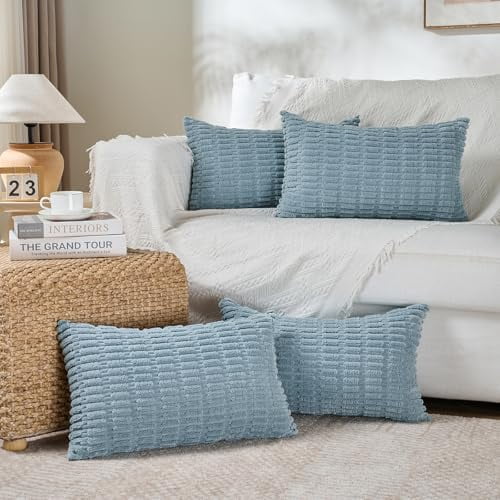 4 Packs Boho Light Blue Decorative Throw Pillow Covers 12x20 Inch for ...