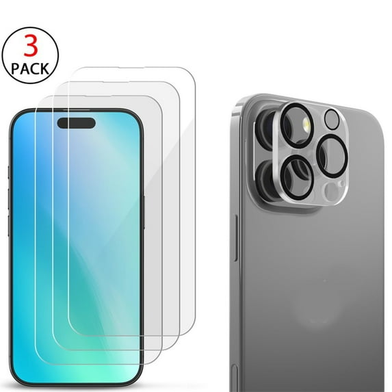 4 Packs Bundle for iPhone 16 Pro Screen Protector 3-Pack + Camera Lens ...