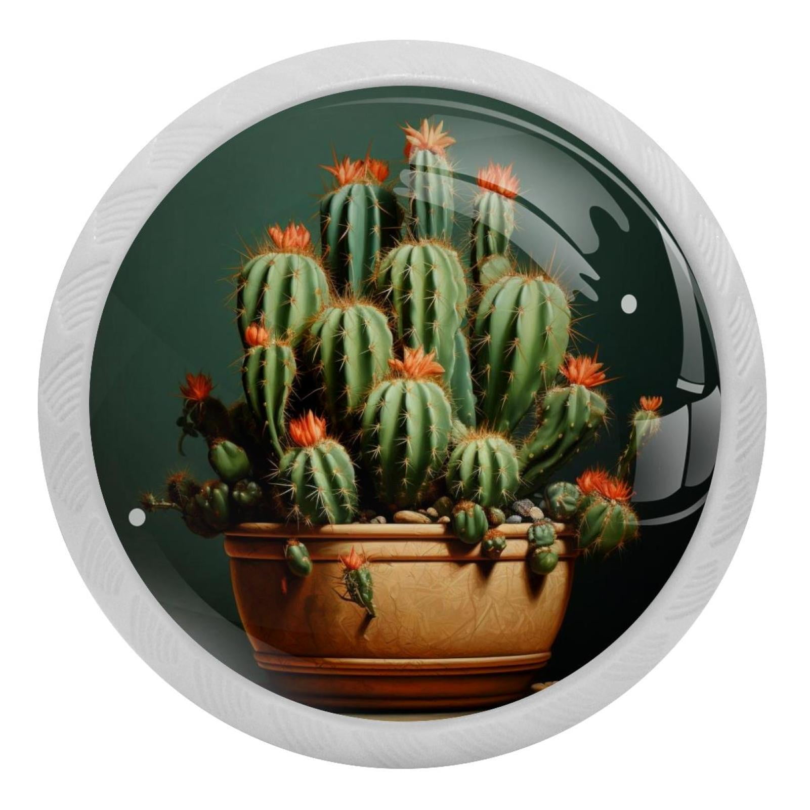 4 Packs Cactus Potted Plant Fluorescence Crystal Glass Cabinet Knobs ...