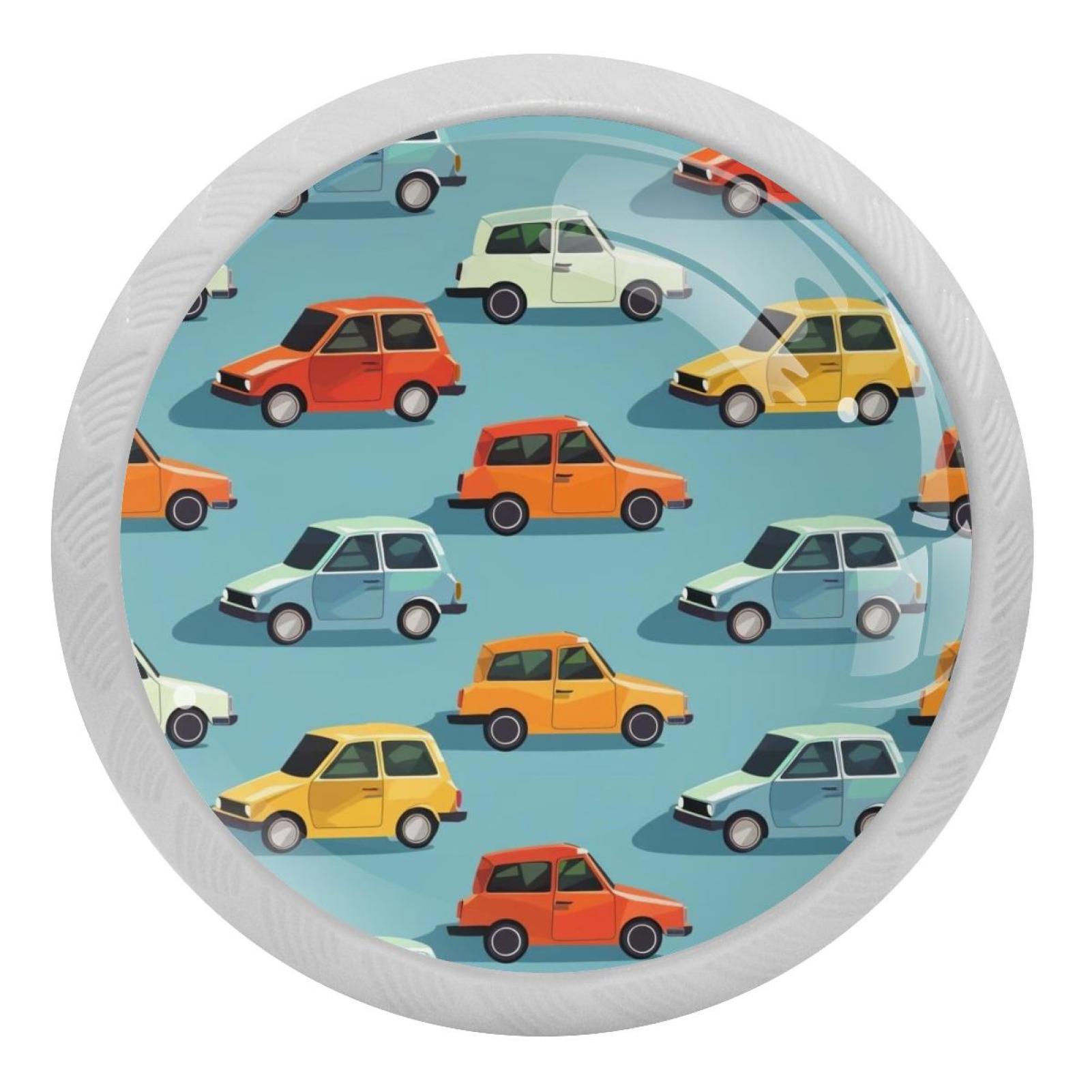 4 Packs Cartoon Cars on Road Crystal Glass Cabinet Knobs Drawer Handles ...