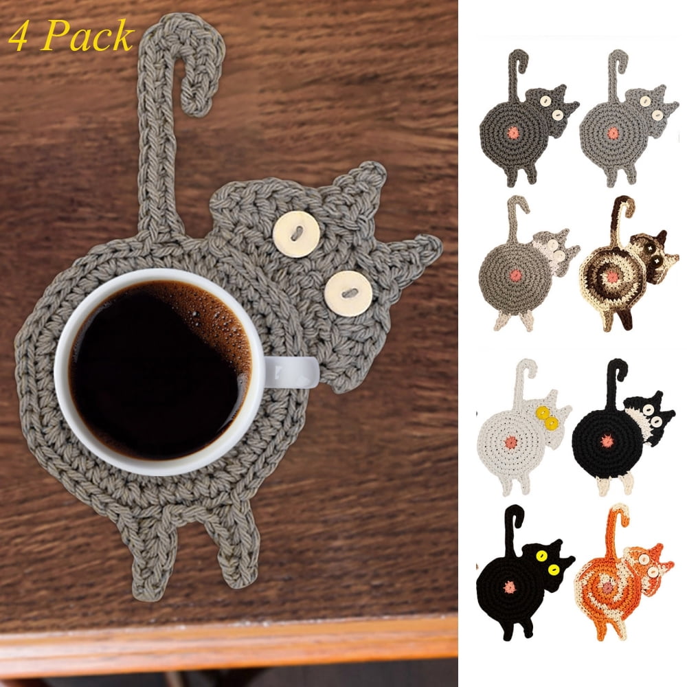 4 Packs Cat Butt Coasters for Mugs and Cups,Office,Kitchen,Gift,5inch ...