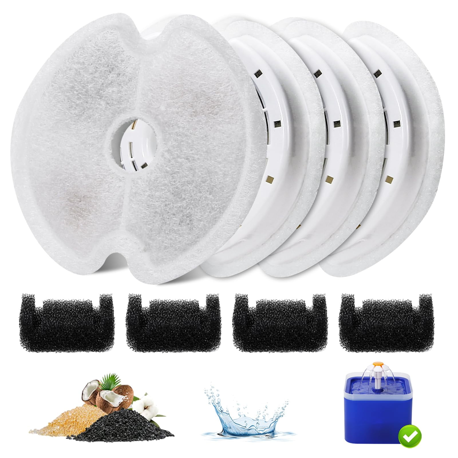 4 Packs Cat Water Fountain Filters SMRfor Ultra Silent Cat Fountain ...