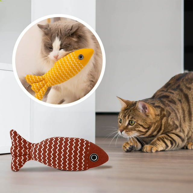 4 Packs Catnip Fish Toys for Cats Soft Linen Chew Toys with Catnip & Silvervine, Interactive ...