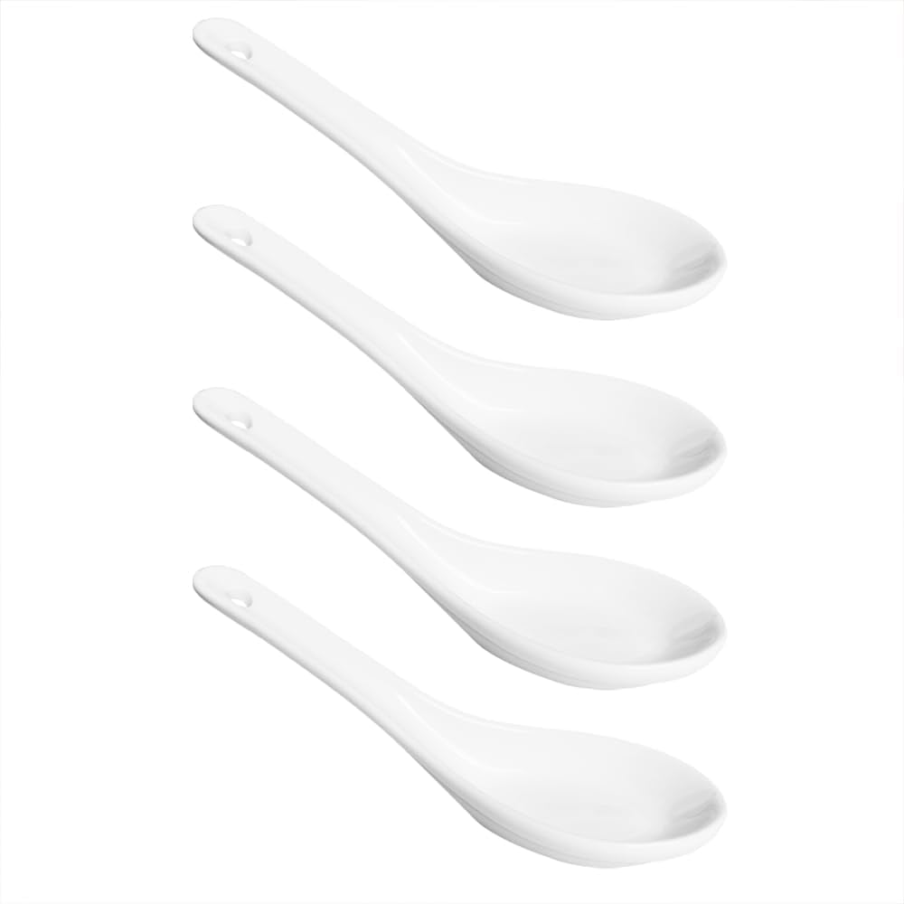 4 Packs Ceramic Soup Spoon - 5.1inch Asian Ceramic Soup Spoon Chinese ...