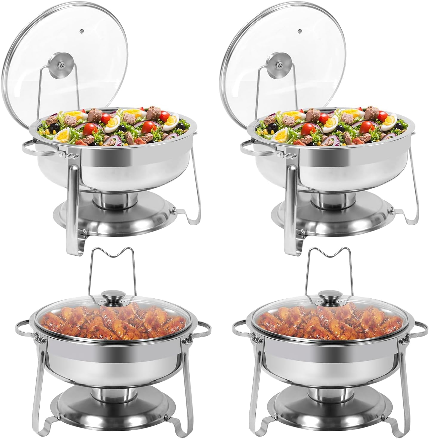 4 Packs Chafing Dish Buffet Set, 4 QT Stainless Steel Round Chafing ...