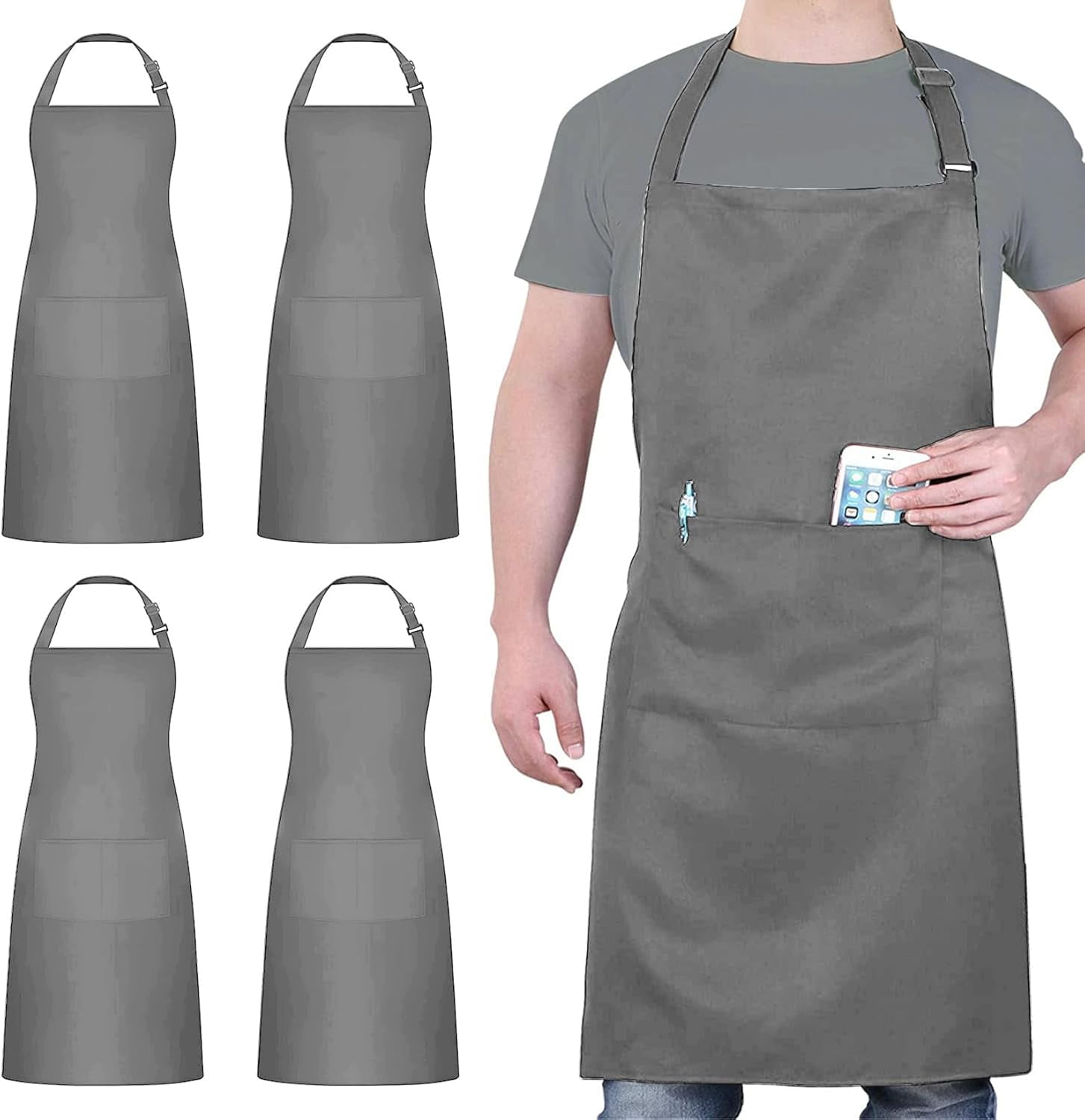 4 Packs Chef Apron, Black Waterproof Apron, Adjustable Aprons with 2 ...