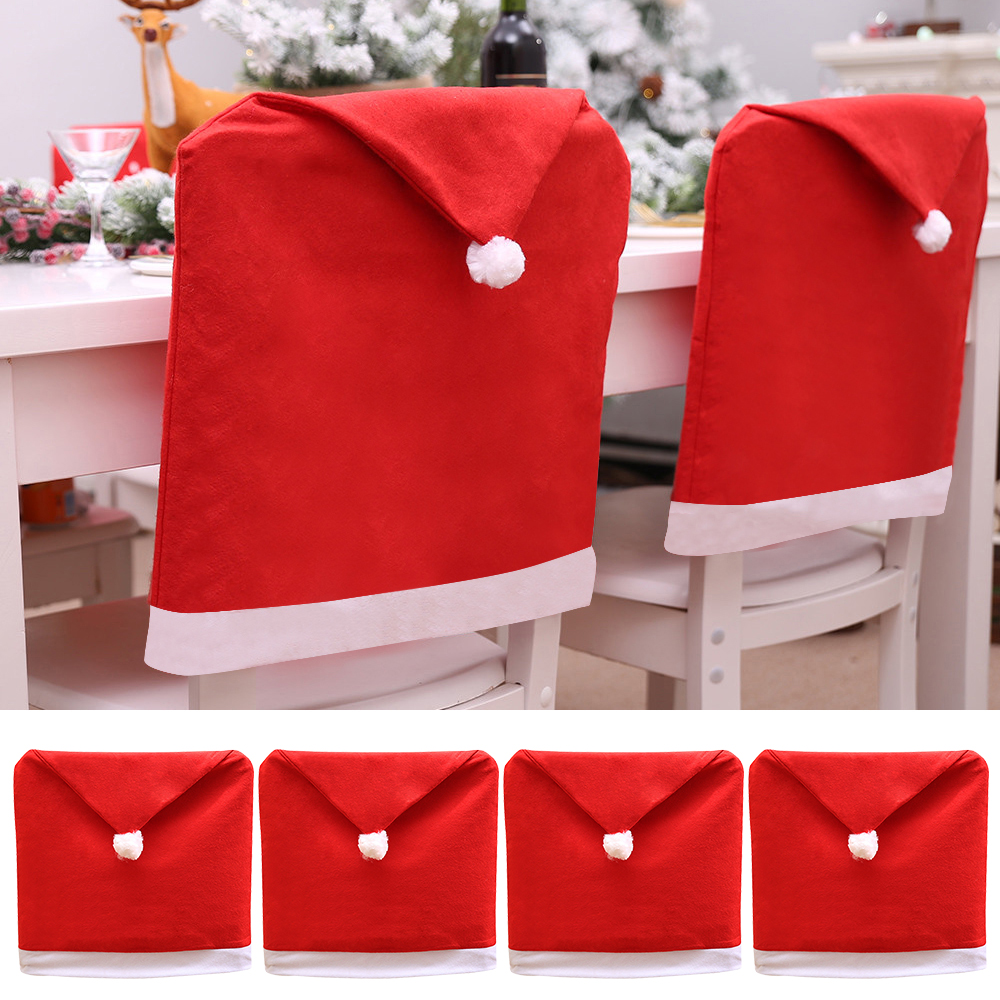 Spencer Set of 4 Christmas Santa Claus Red Hat Chair Back Covers Dining ...