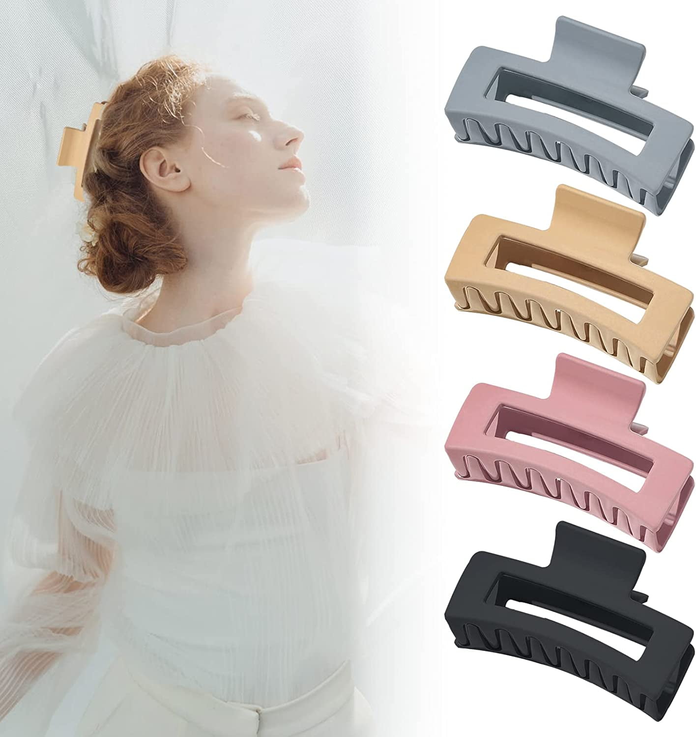 4 Packs Claw Clip for Thick Hair, Matte Rectangle Banana Clip Set for ...
